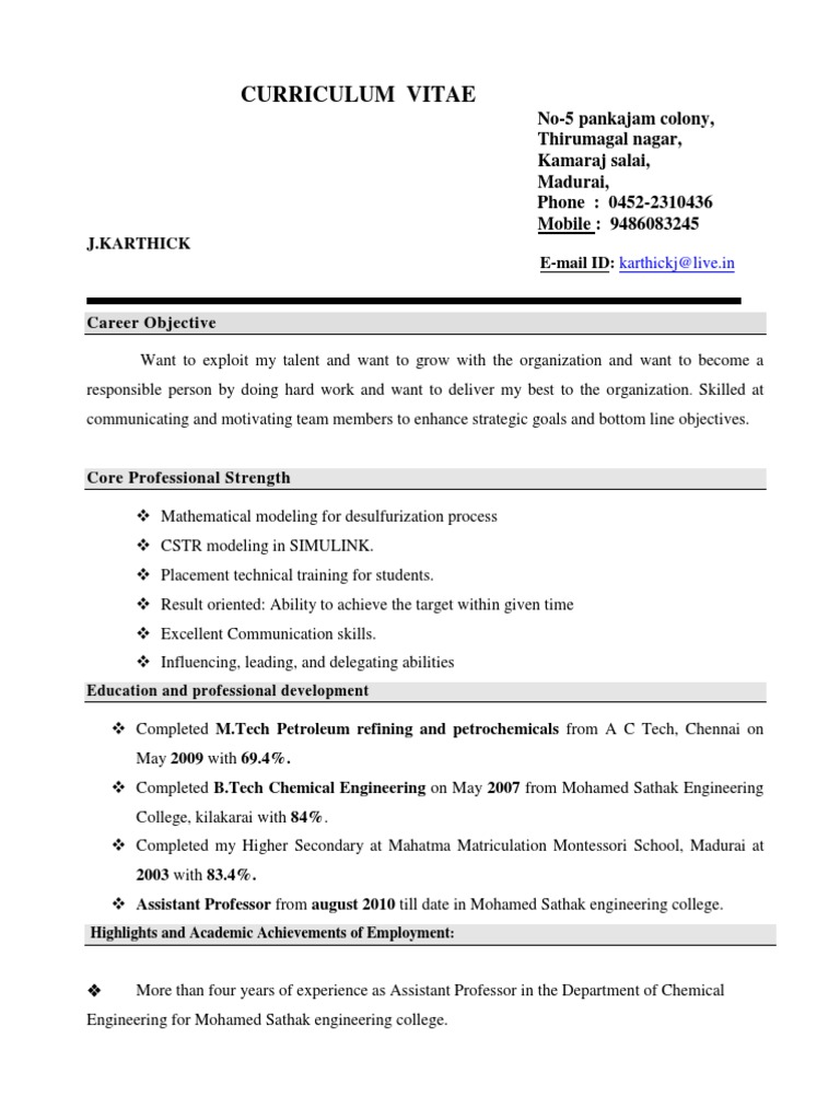 Karthick Resume | PDF | Engineering | Science And Technology
