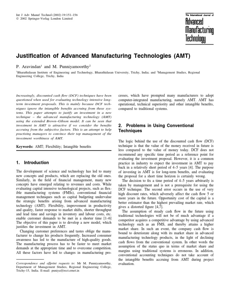 Advances Manufacturing Technology | PDF | Discounted Cash Flow | Investing