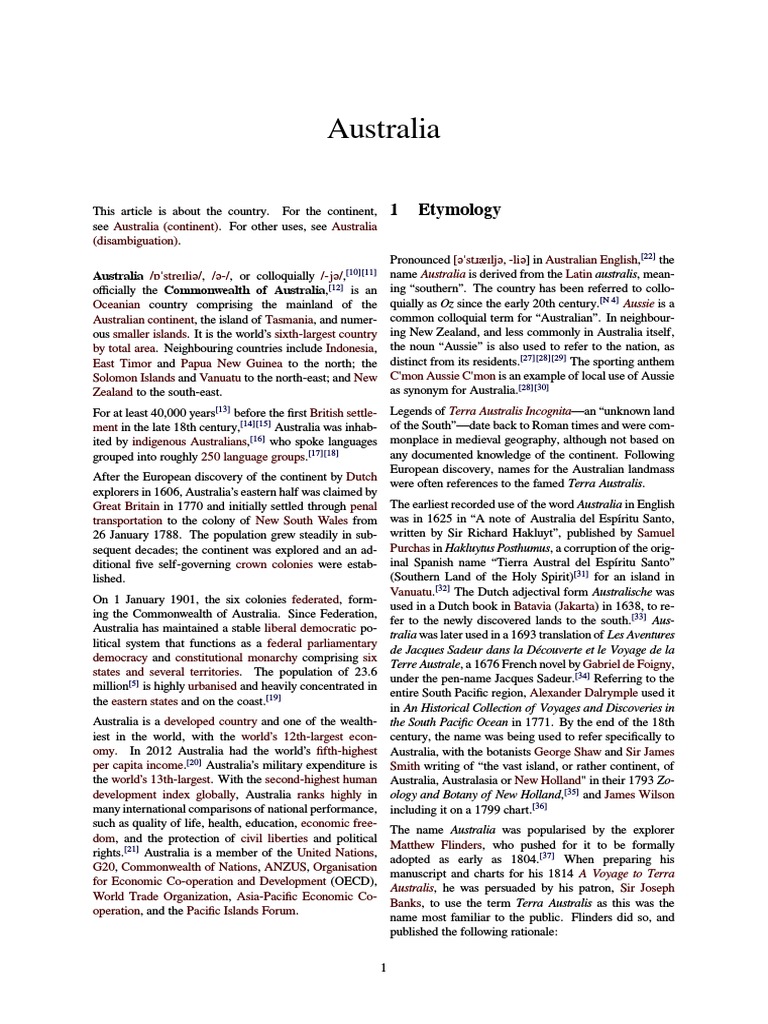 Etymology and History of Australia | PDF | States And Territories Of ...