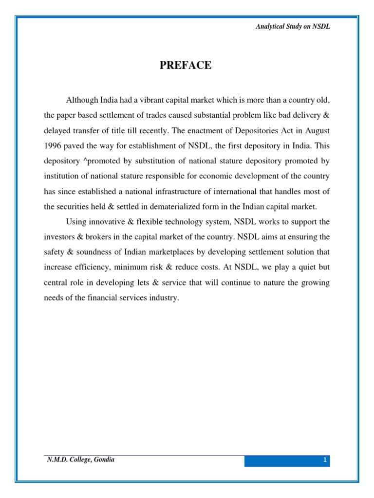 NSDL Project Report PDF | PDF | Securities (Finance) | Economic ...