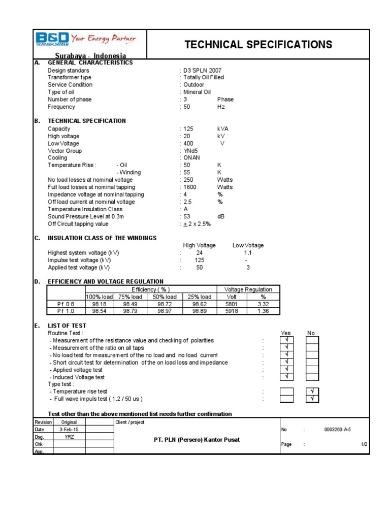 125 kVA YNd5 Transformer Specs | PDF