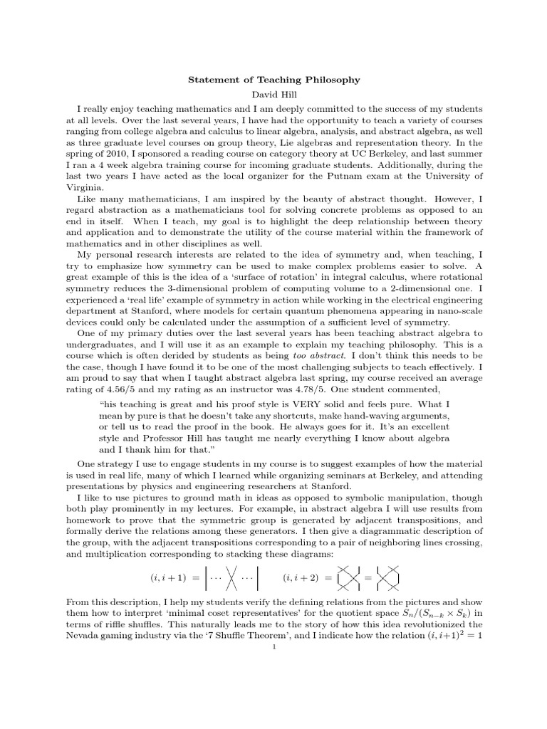 Teaching Statement | PDF | Teaching Mathematics | Theory