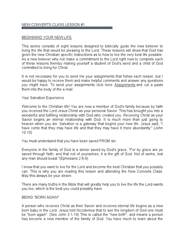 New Converts Class Lesson 1 (Beginning of New Christian Life) | PDF ...