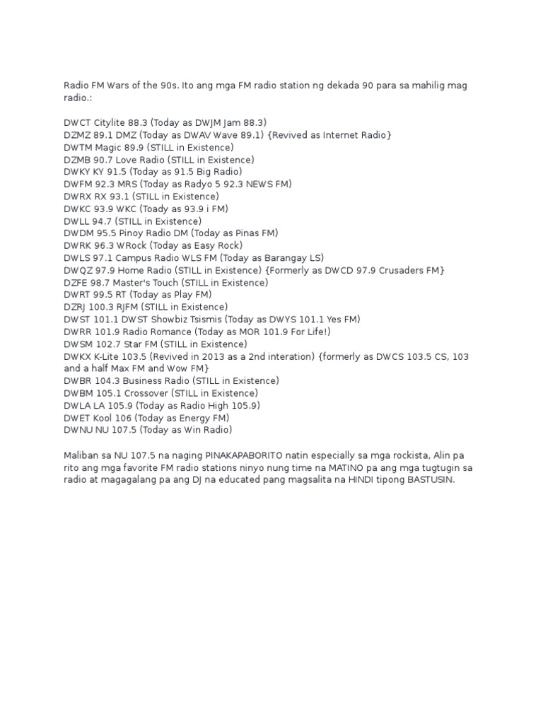 90s FM Radio Station Evolution | PDF | History