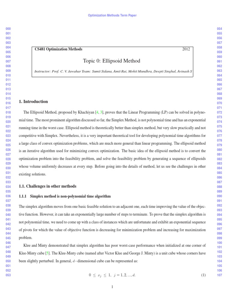 Tutorial On Ellipsoid Method Pdf Linear Programming Time Complexity