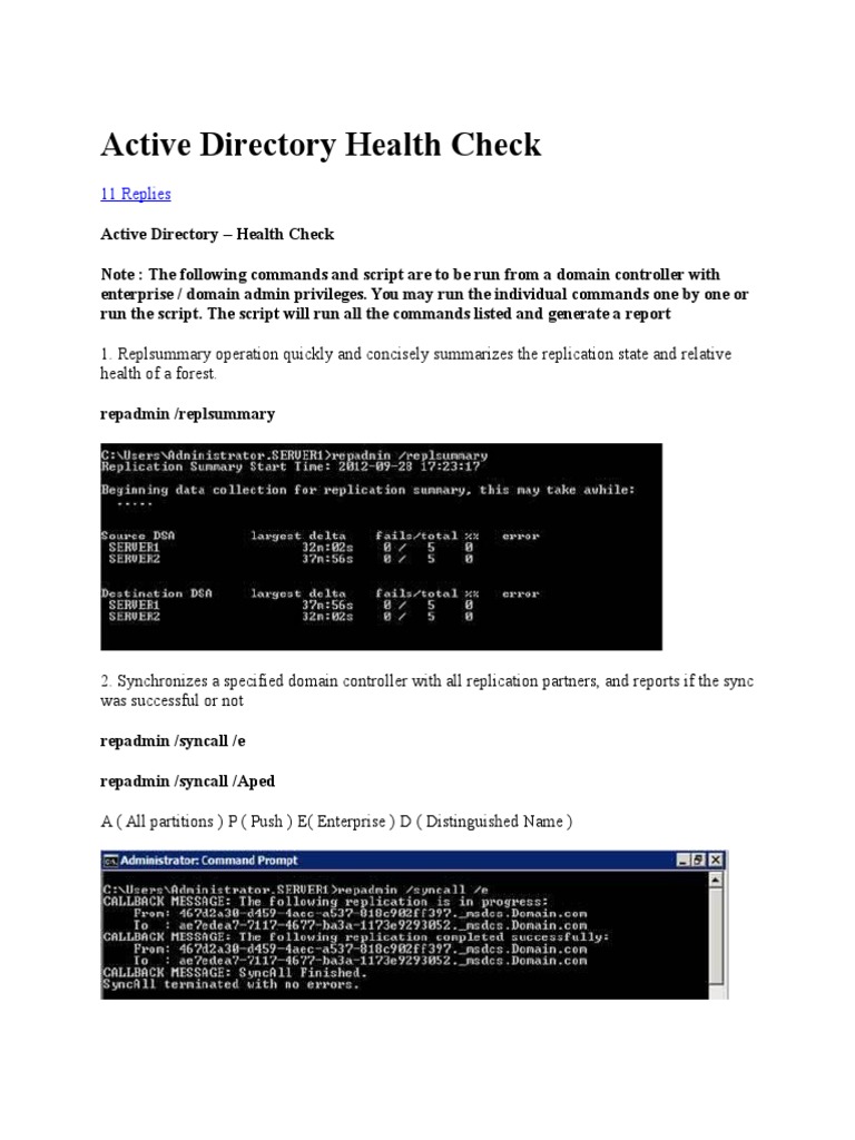 Active Directory Health Check Script | PDF | Active Directory | Operating System Families