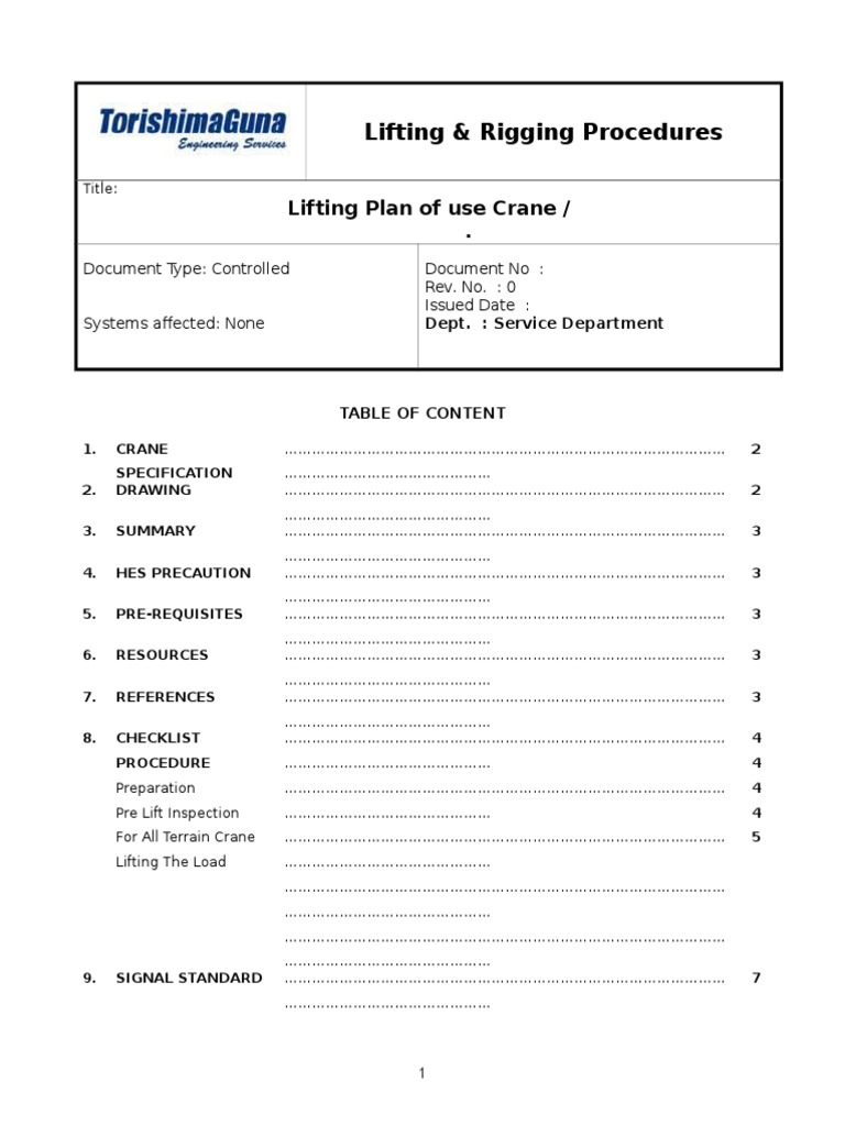 Lifting And Rigging Procedure Pdf Crane Machine Equipment