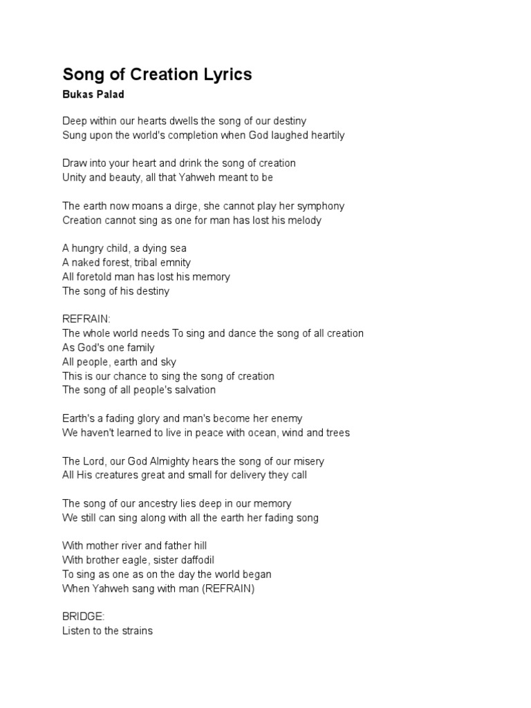 Song of Creation Lyrics | PDF