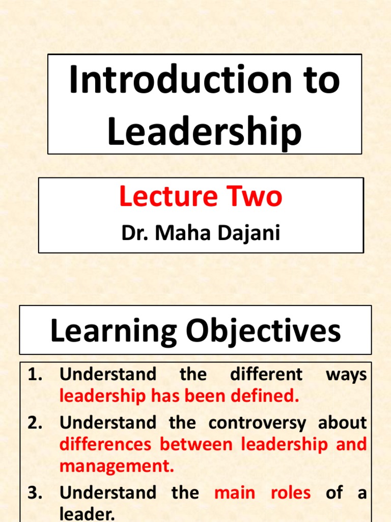 Lecture Two Introduction To Leadership | PDF | Leadership | Goal