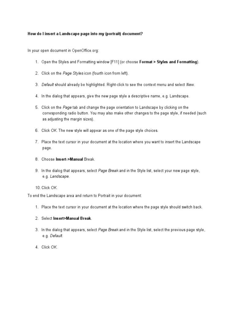 How Do I Insert A Landscape Page Into My | PDF