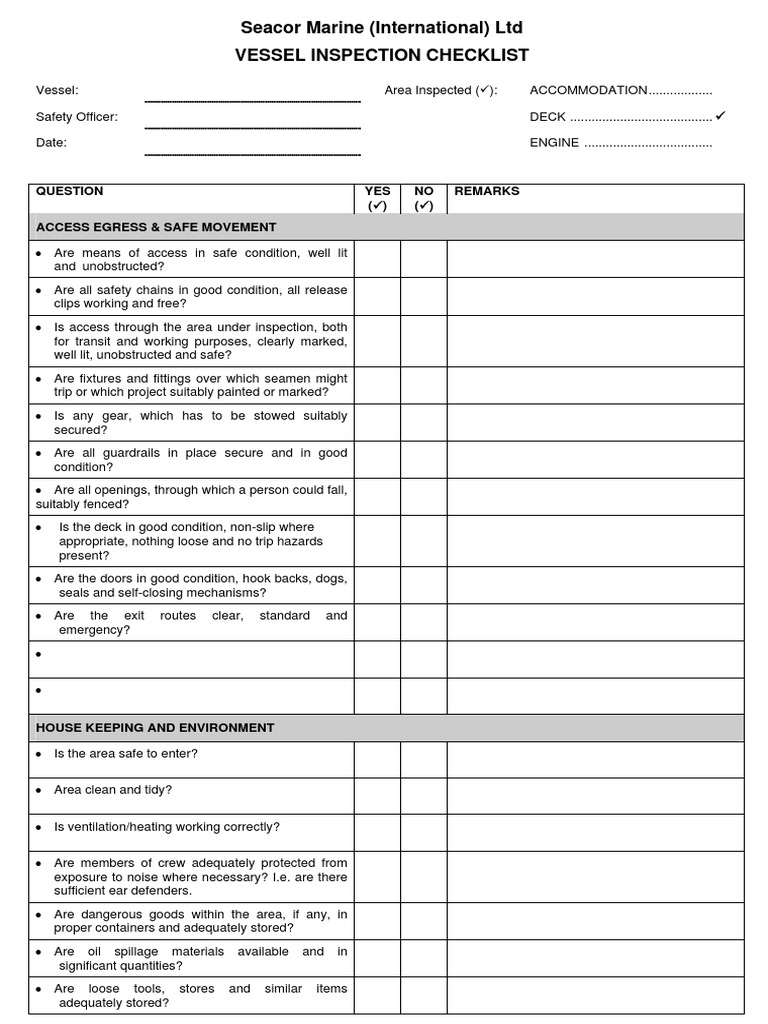 Vessel Inspection Checklist | Refrigerator | Electrical Connector