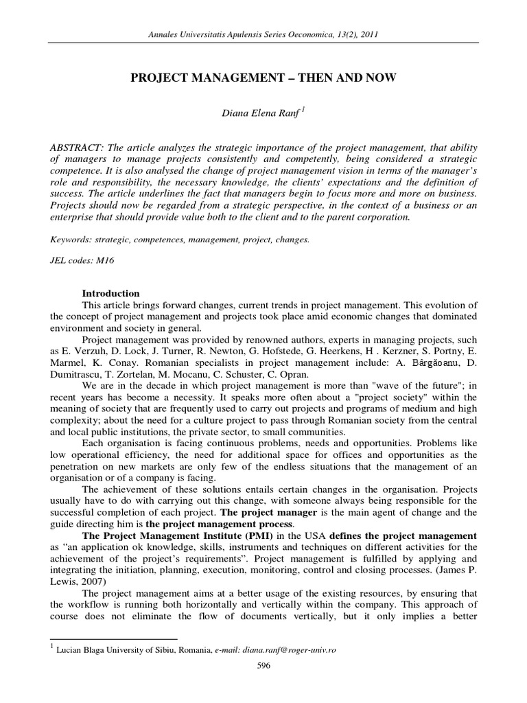 Project Management - Then and Now: Keywords: Strategic, Competences ...