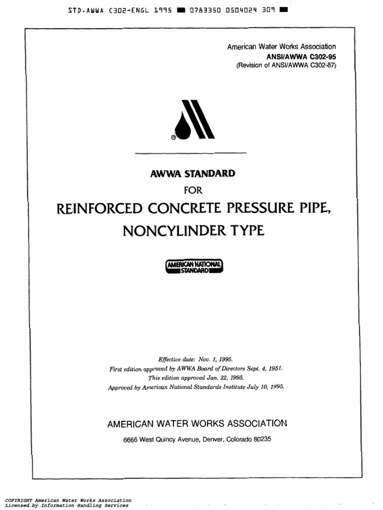 Awwa-C302 (1995) | PDF | Pipe (Fluid Conveyance) | Structural Steel