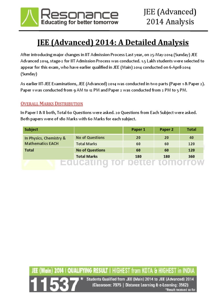 JEE Advanced 2014 Analysis | PDF | Physical Sciences | Chemistry
