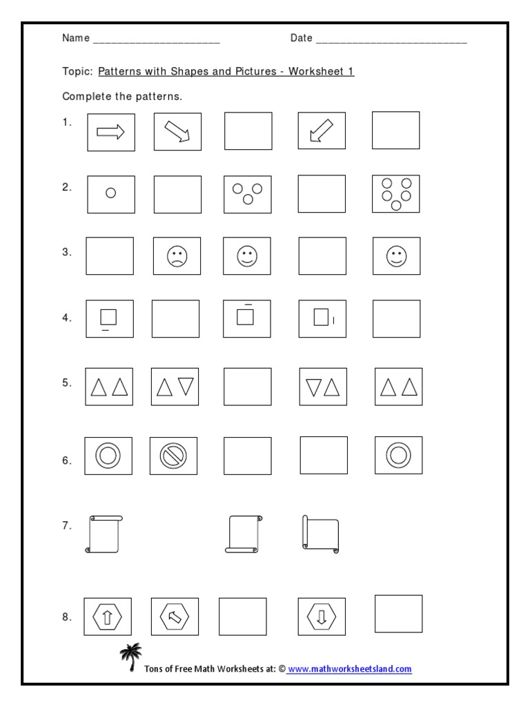 Topic: Patterns With Shapes and Pictures - Worksheet 1 Complete The ...