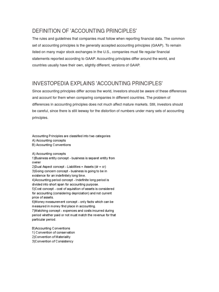 Definition of 'Accounting Principles' | Download Free PDF | Going ...