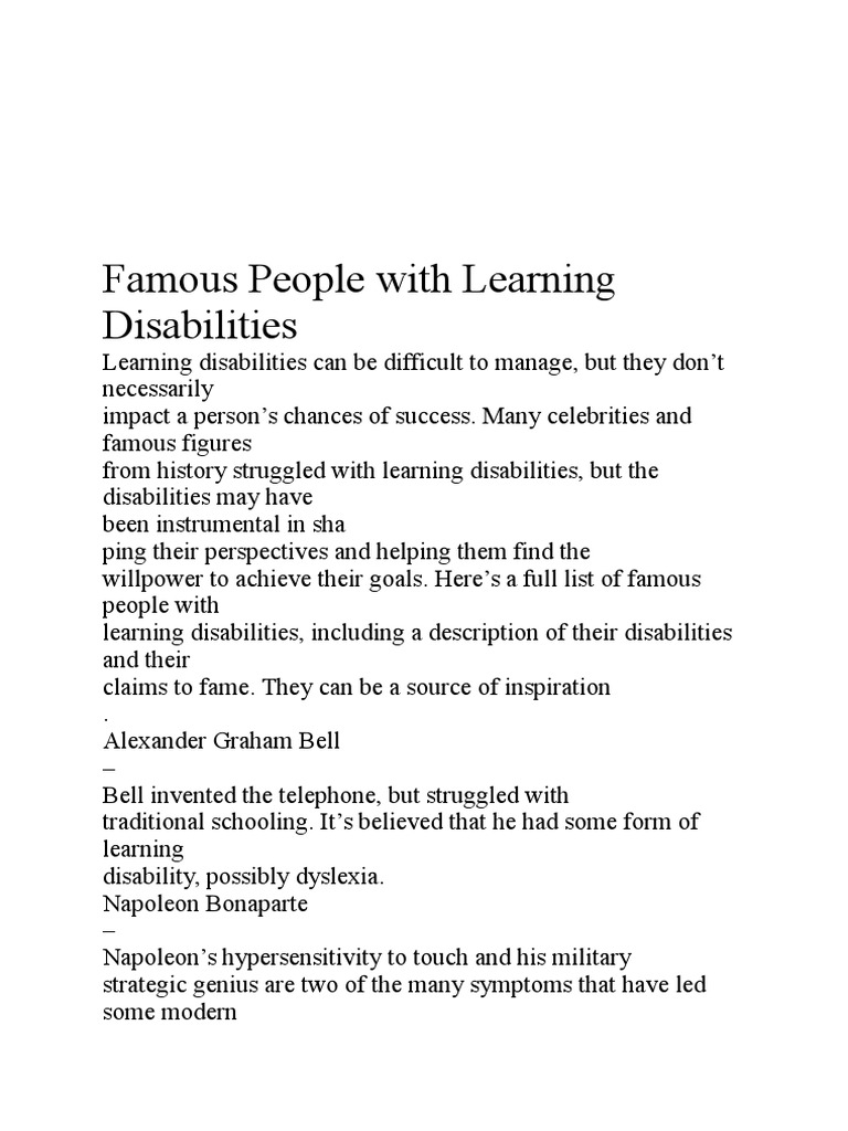 Famous People With Learning Disabilities | PDF | Dyslexia | Learning ...