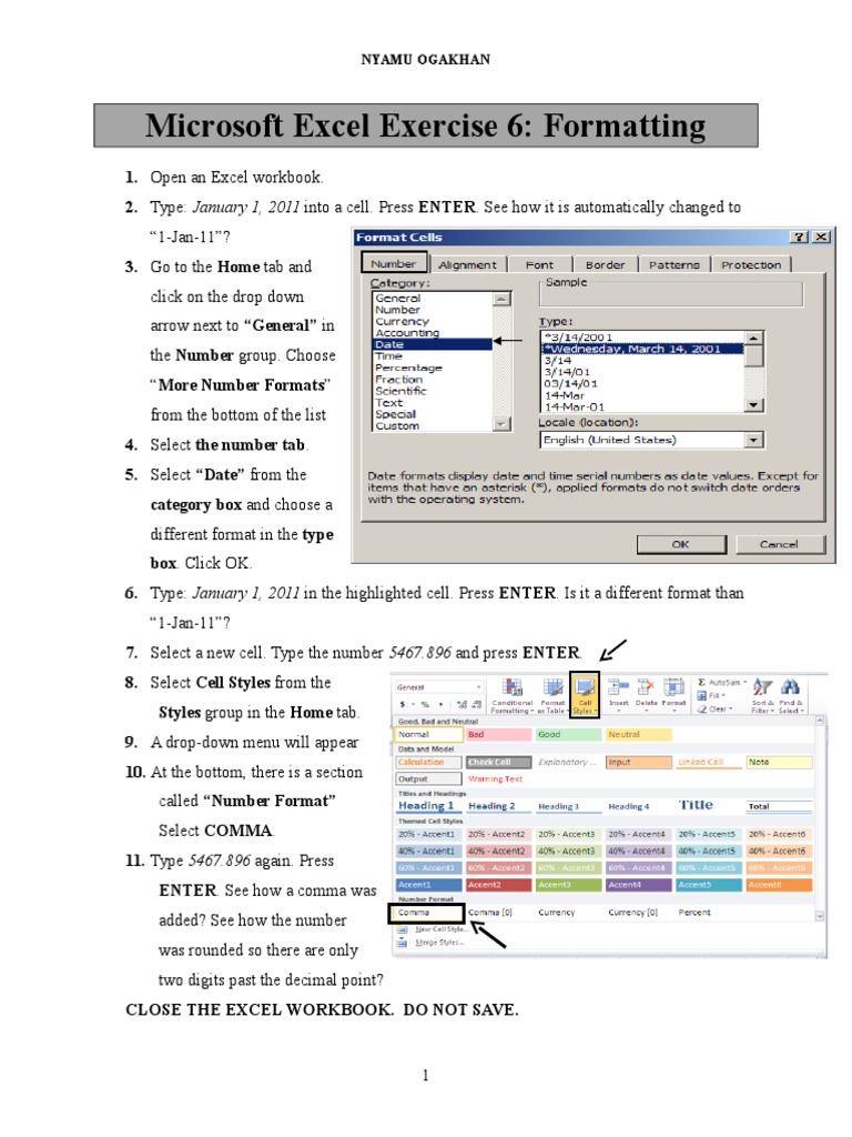 Microsoft Excel Exercise 6: Formatting: Nyamu Ogakhan | Download Free ...