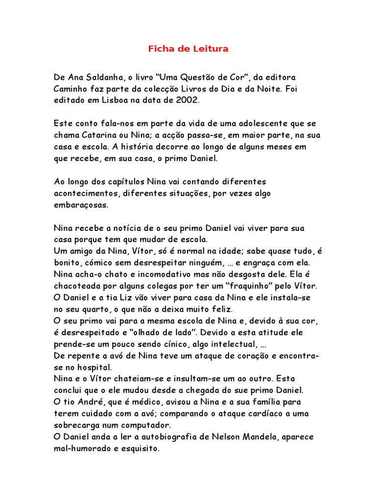 Ficha de Leitura | PDF | Daniel (personagem Bíblica) | Racismo