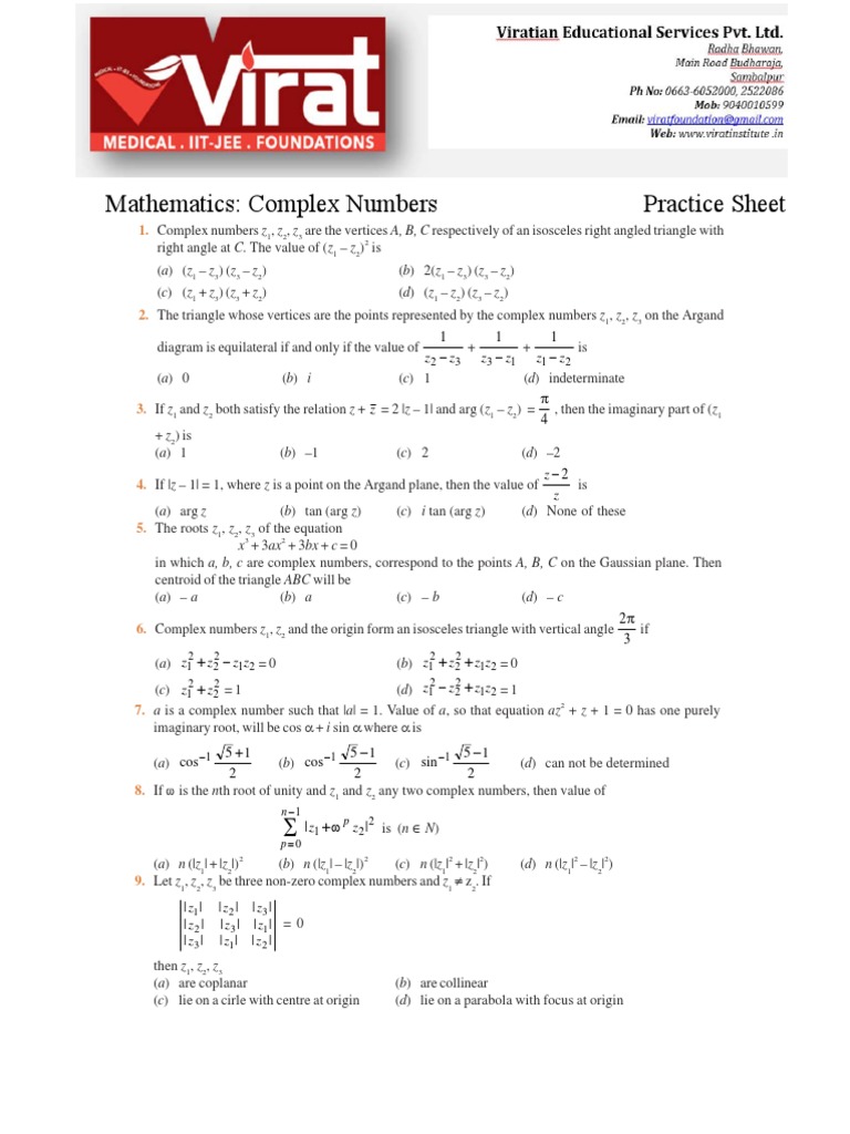 Complex Numbers Practice Sheet | Pdf | Complex Number | Sine