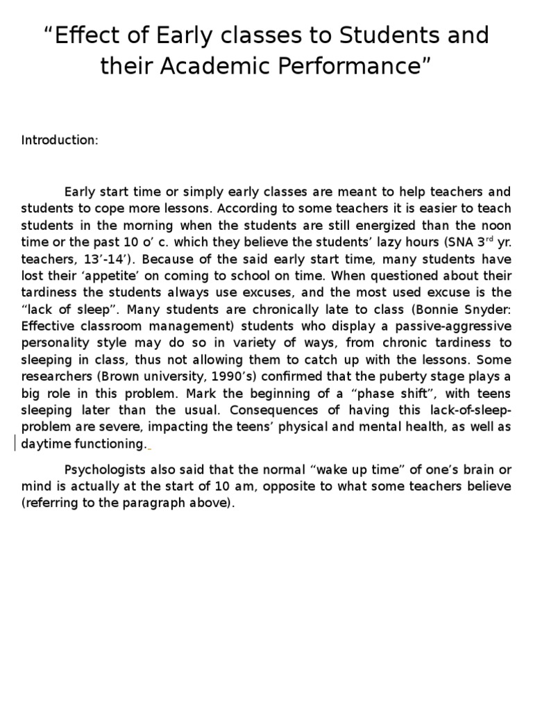 Effects of Early Classes on Students | PDF | Science & Mathematics