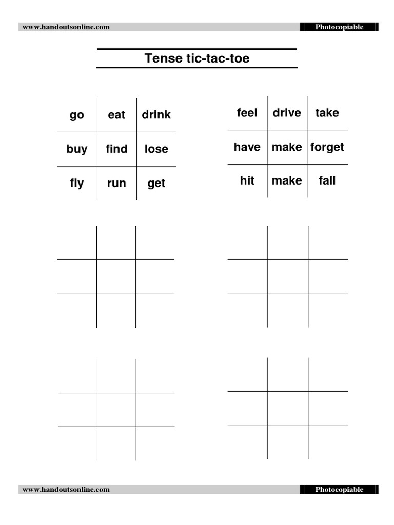 Tense Tic-Tac-Toe: Irregular Verbs Game | PDF