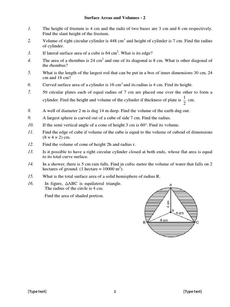 Maths - Sa and Volumes - 2 | PDF | Volume | Sphere
