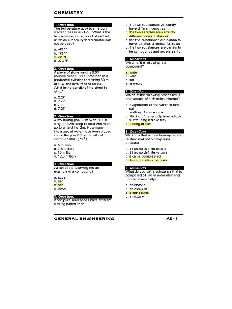 Chemistry Questions | PDF | Mole (Unit) | Chemical Reactions