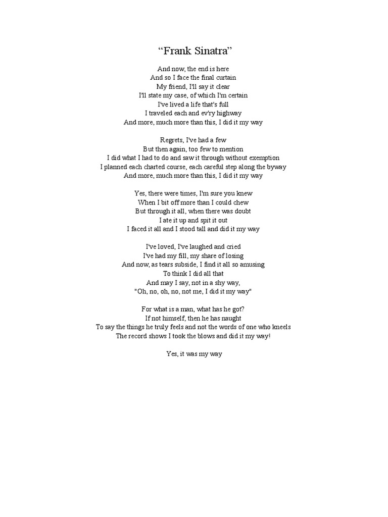 Frank Sinatra's "My Way" Lyrics Analysis | PDF