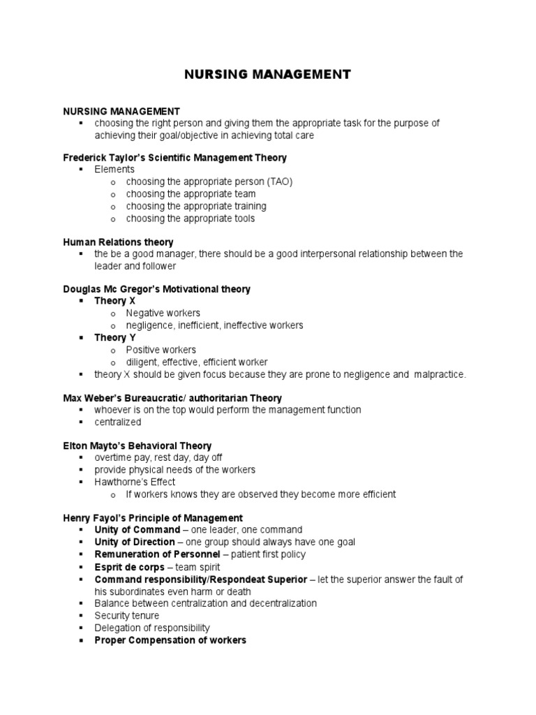 Nursing Management Theories & Processes | PDF | Nursing | Patient