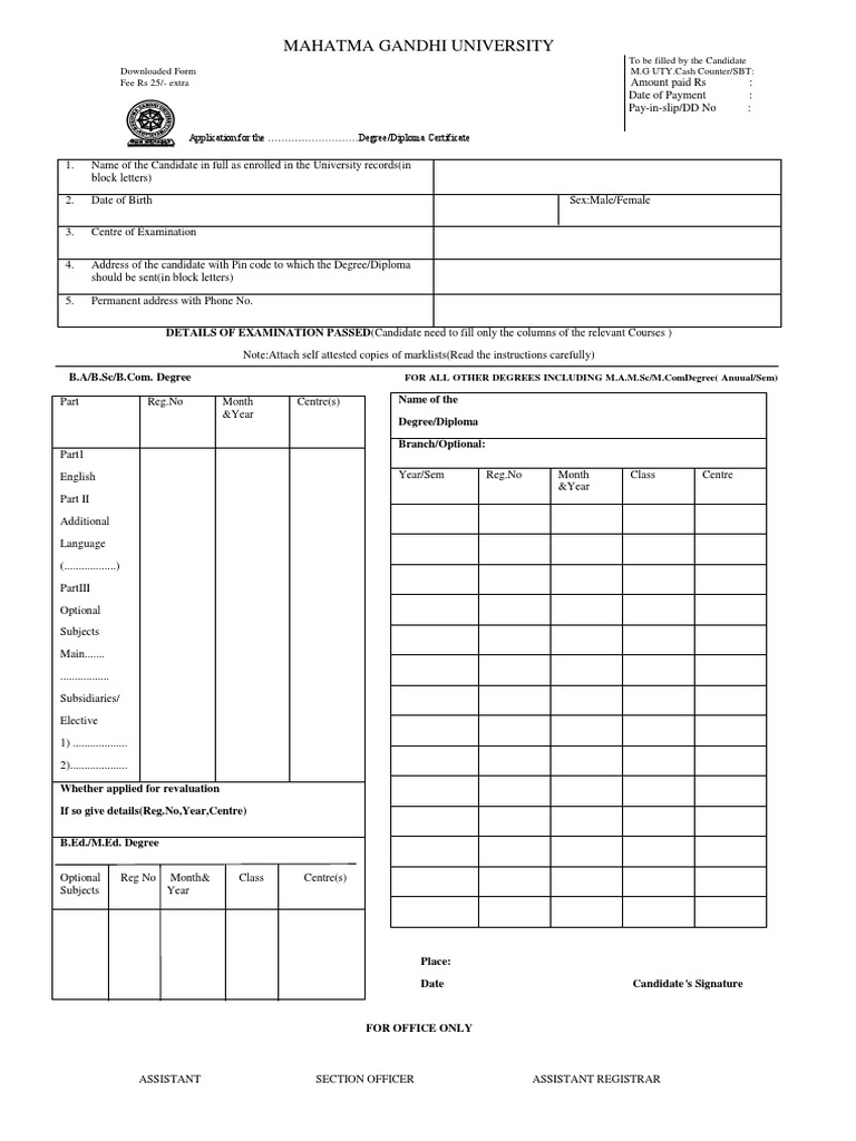 Mgu Degree-diploma Certificate Application | Academic Degree | Diploma