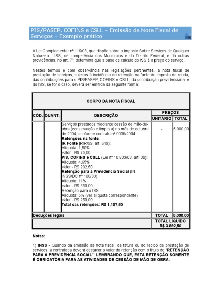 Exemplo de NotaEXEMPLO DE NOTA FISCAL Fiscal | PDF | Impostos | Governo