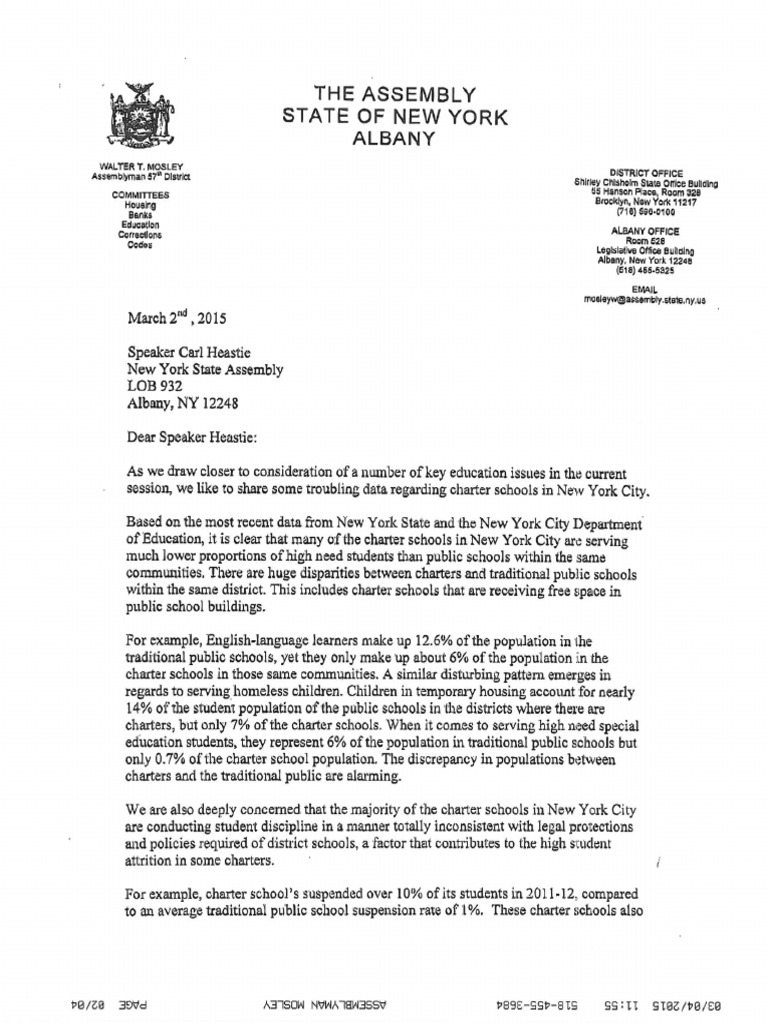 Assembly Dems Letter On Charters | PDF | Politics Of The United States ...