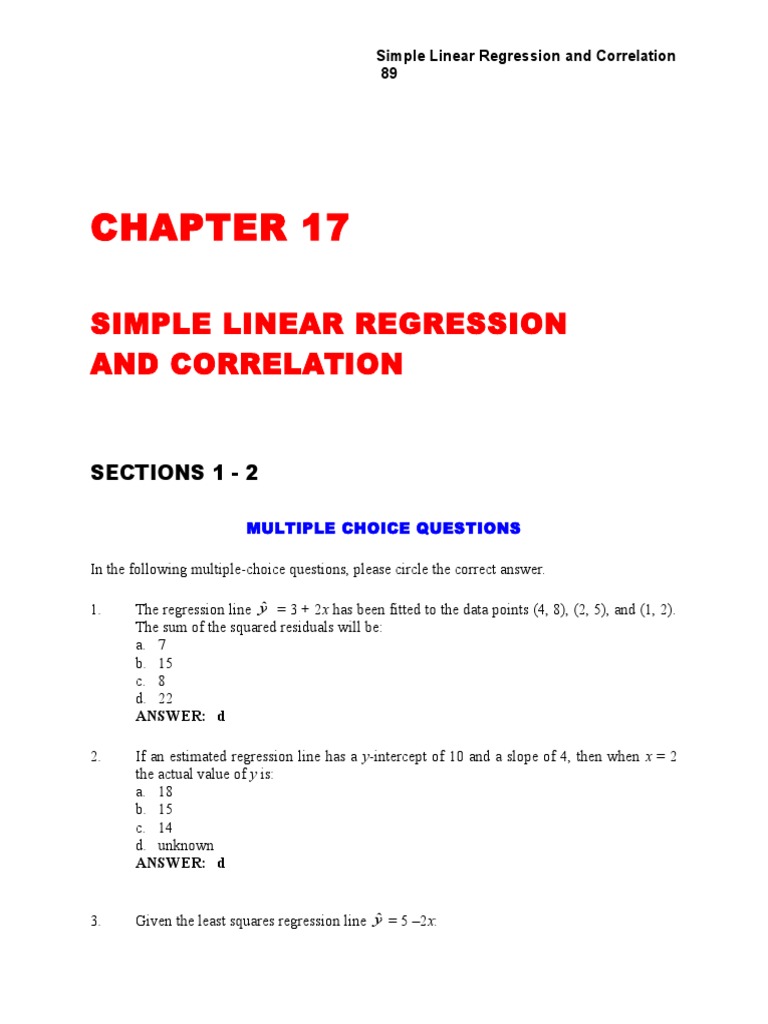 Simple Linear Regression Questions Guide | PDF | Coefficient Of ...