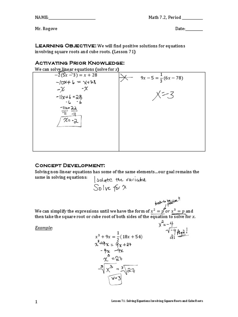 Lesson 71 Solving Radical Equations | PDF