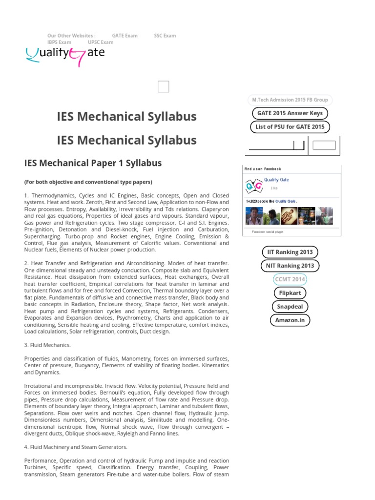 IES Mechanical Syllabus | PDF | Heat Transfer | Heat