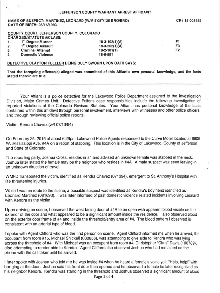 Leonard Martinez Arrest Affidavit | PDF