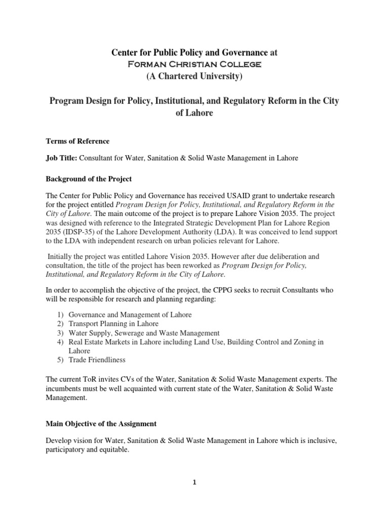 3 Scope of Work of Water Sanitation and Solid Waste Management ...