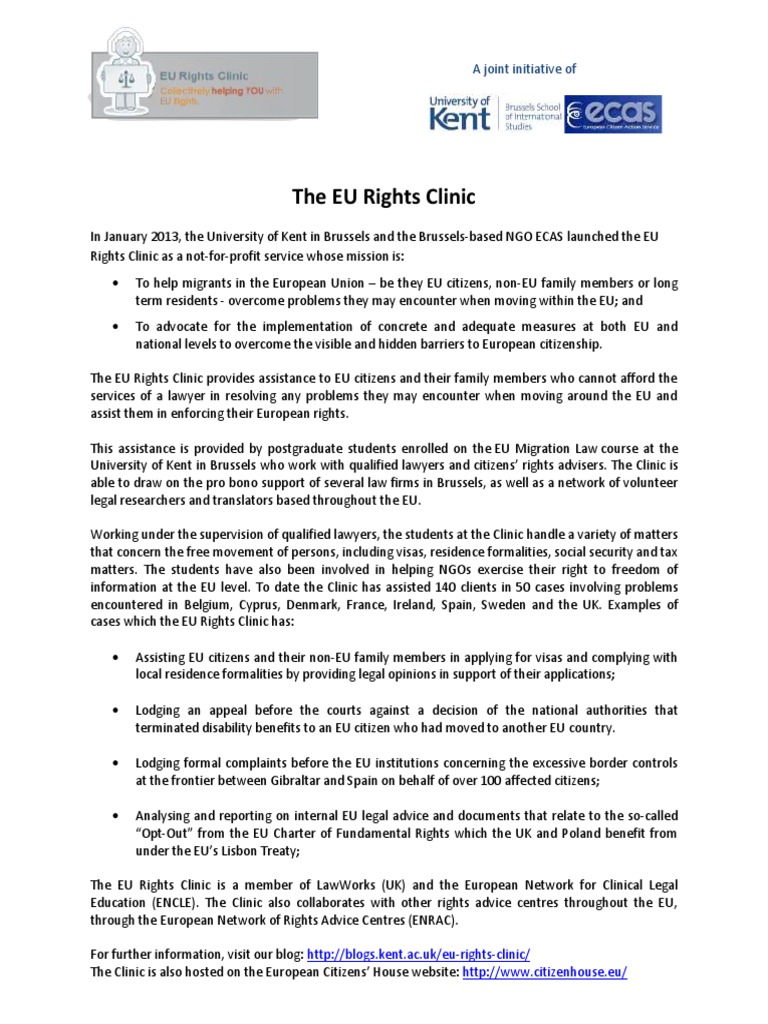 EU Rights Clinic One-Pager - Nov 2013 | PDF | European Union | Citizenship