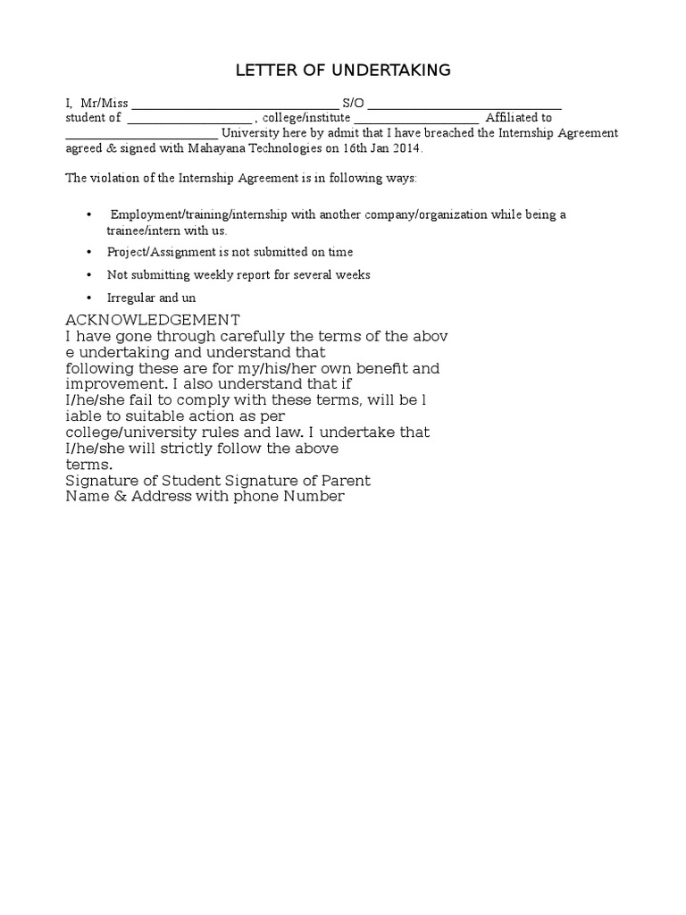 Letter of Undertaking | PDF