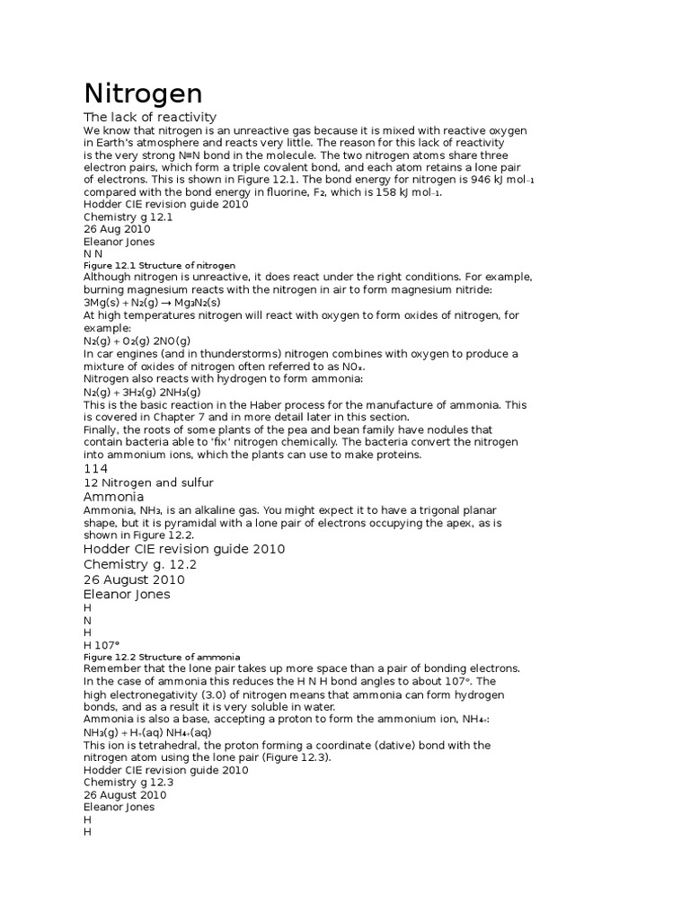 Nitrogen and Sulfur AS Level | PDF | Nitrogen | Sulfur Dioxide