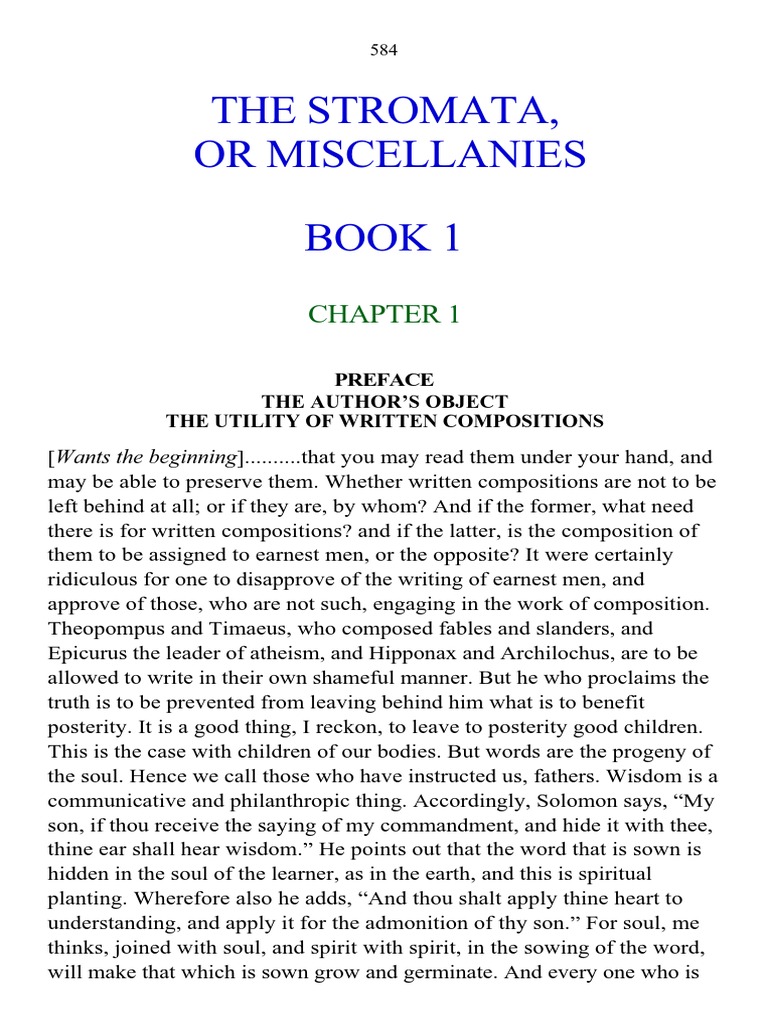 The Stromata Clement of Alexandria PDF | PDF | Wisdom | Sarah