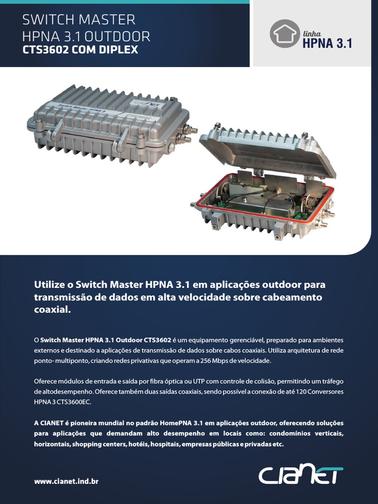Switch HPNA 3.1 Outdoor CTS3602 | PDF | Televisão a cabo | Fibra ótica