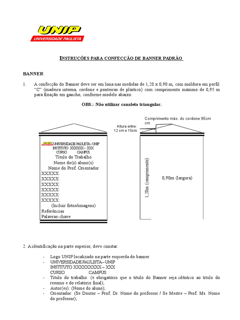 Instruções para Banner ABNT UNIP | PDF | Mestrado | Science