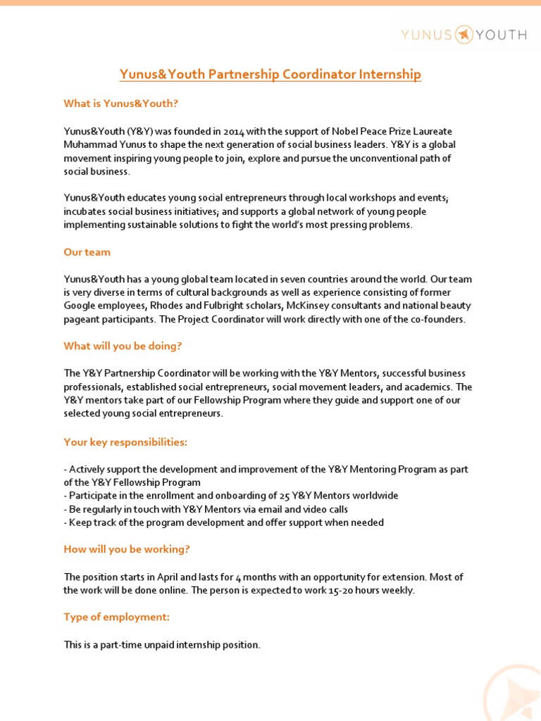 Internship for Partnership Coordinator | PDF | Mentorship | Internship