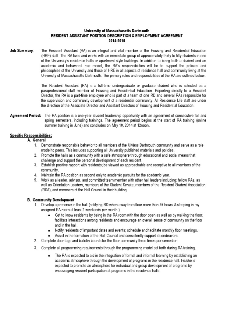 Ra Position Description 2014-2015 | PDF | Academia | Students