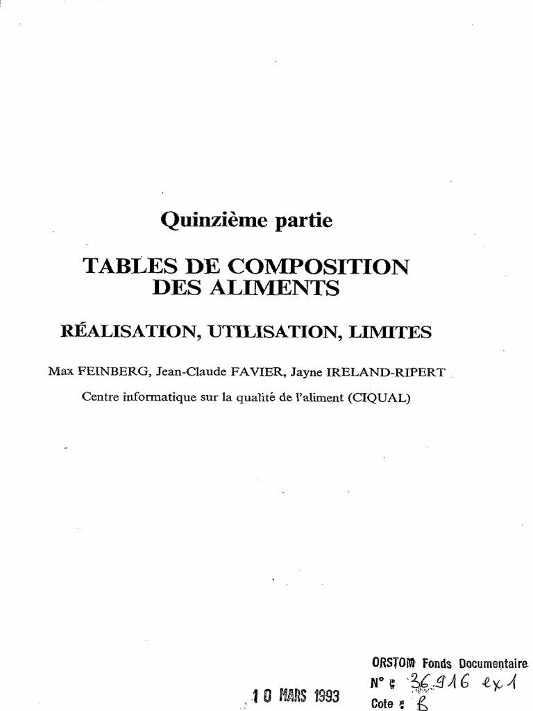 Tables de Composition Des Aliments | PDF | Nutrition | Régime et nutrition