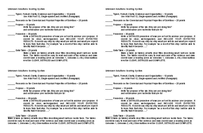 Unknown Solutions Lab Scoring Guide | PDF | Table (Database) | Computing