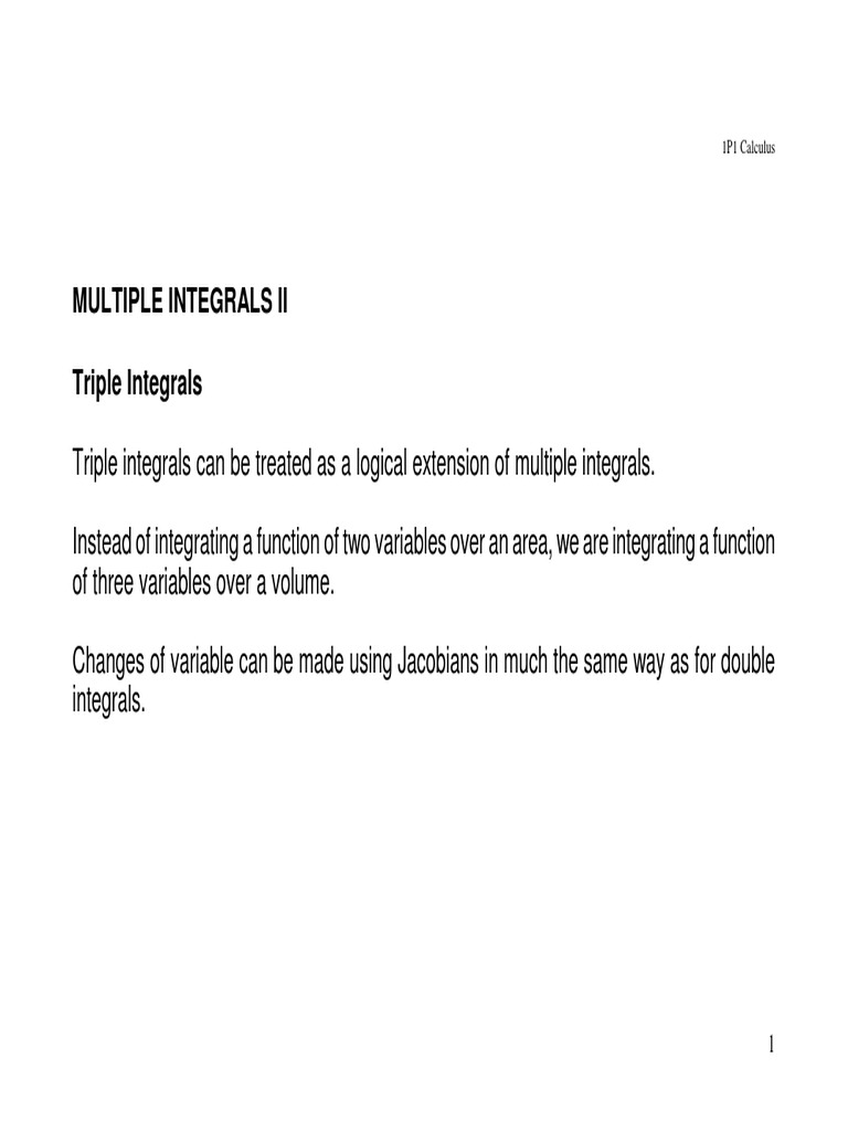 Multiple Integrals Ii Triple Integrals: 1P1 Calculus | PDF | Rotation Around A Fixed Axis | Sphere