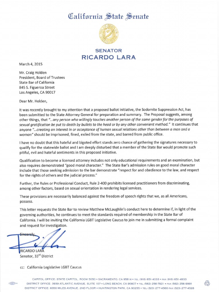Letter To California Bar 030415 | PDF